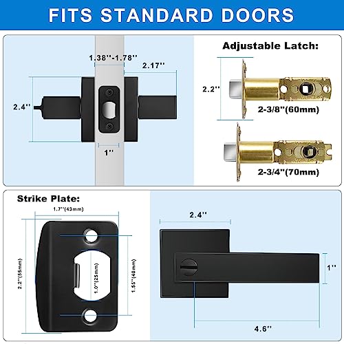 Hasmikit 10 Pack Matte Black Door Handles Privacy Door Levers, Heavy Duty Bed and Bath Door Locks Interior Door Knobs, Reversible Keyless Flat Levers with Square Rosette