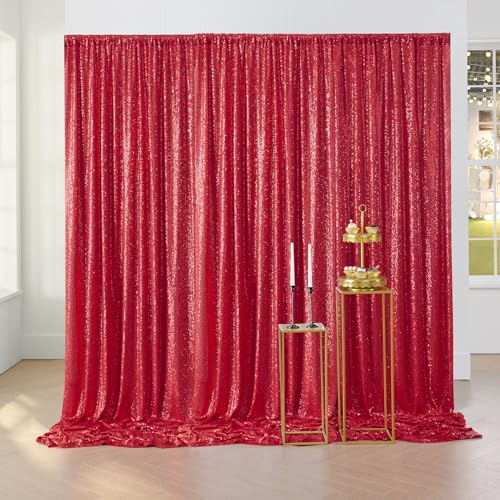 Outpain 2 Panels 2ft x 10ft Red Sequin Backdrop Curtain fpr Party, Not See Through 4ft x 10ft Red Backdrop Drapes for Wedding Party Christmas Photography Home Decoration