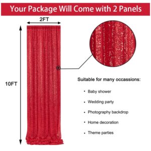 Outpain 2 Panels 2ft x 10ft Red Sequin Backdrop Curtain fpr Party, Not See Through 4ft x 10ft Red Backdrop Drapes for Wedding Party Christmas Photography Home Decoration