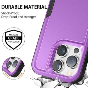 Oumida for iPhone 14 Pro Case, [with 2 pcs Tempered Glass Screen Protector] [Shockproof] Dual Layer Back Hardshell Rugged Tough Full Body Protective Cell Phone Cover Case for 14 Pro (Purple)