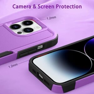 Oumida for iPhone 14 Pro Case, [with 2 pcs Tempered Glass Screen Protector] [Shockproof] Dual Layer Back Hardshell Rugged Tough Full Body Protective Cell Phone Cover Case for 14 Pro (Purple)