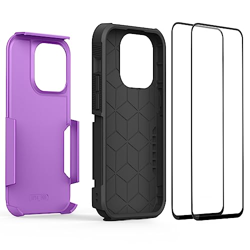 Oumida for iPhone 14 Pro Case, [with 2 pcs Tempered Glass Screen Protector] [Shockproof] Dual Layer Back Hardshell Rugged Tough Full Body Protective Cell Phone Cover Case for 14 Pro (Purple)