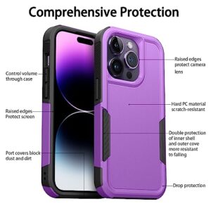 Oumida for iPhone 14 Pro Case, [with 2 pcs Tempered Glass Screen Protector] [Shockproof] Dual Layer Back Hardshell Rugged Tough Full Body Protective Cell Phone Cover Case for 14 Pro (Purple)