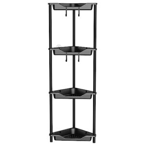 orimade rustproof 4 tier floor standing corner shower caddy organizer, plastic metal splicing floor corner shelf rack storage stands for bathroom,10.8 x 10.8 x 44.6 inches, black