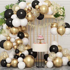 Black and Gold and White Balloon Garland Arch Kit with Black Gold Confetti Balloons Shiny Gold Happy Birthday Banner for Graduation Baby Shower Birthday Wedding Decoration