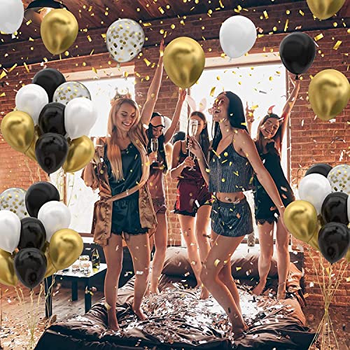 Black and Gold and White Balloon Garland Arch Kit with Black Gold Confetti Balloons Shiny Gold Happy Birthday Banner for Graduation Baby Shower Birthday Wedding Decoration