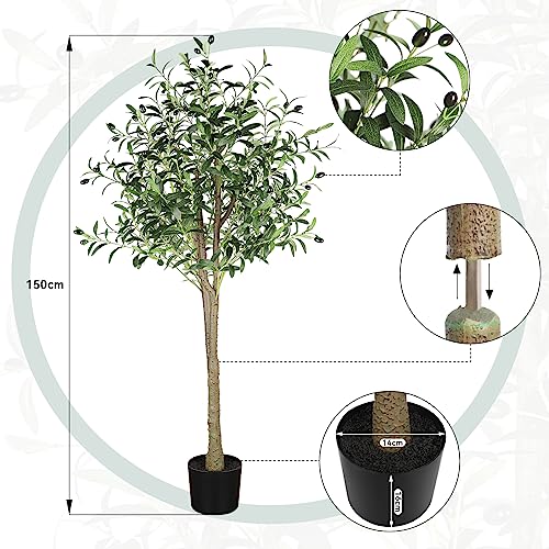 YOLEO 5FT Artificial Olive Tree Faux Tree with Lifelike Leaves Fake Plant for Living Room Bedroom Balcony Corner Office Decor