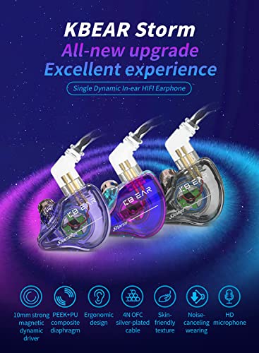 YINYOO KBEAR Storm in-Ear Monitor, 1DD Wired Earphones Professional Wired Earbuds IEM with Crystal Clear Sound, 3.5mm Plug in Ear Headphones for Musician Singer Music (Blue-Purple, Without mic)