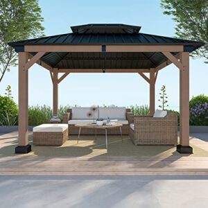 mondawe wood gazebo 10x12ft hardtop gazebo patio premium cedar frame gazebo heavy duty galvanized steel double roof pavilion for patio lawn garden