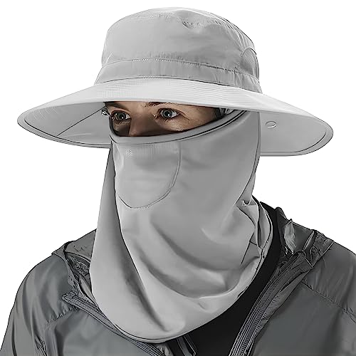 Outdoor Fishing Hat for Men&Women,Sun Hat with 50+ UPF with Hidden Neck Flap for Hiking Climbing Cap Light Grey