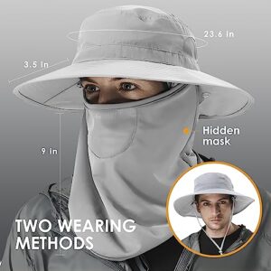 Outdoor Fishing Hat for Men&Women,Sun Hat with 50+ UPF with Hidden Neck Flap for Hiking Climbing Cap Light Grey