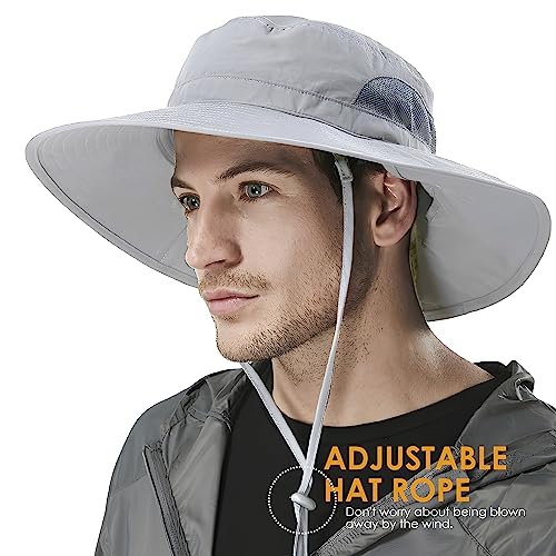 Outdoor Fishing Hat for Men&Women,Sun Hat with 50+ UPF with Hidden Neck Flap for Hiking Climbing Cap Light Grey