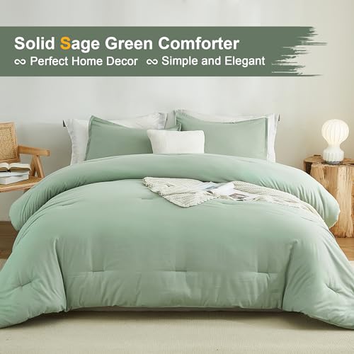 Andency Sage Green California King Comforter Set, 3 Pieces Cal King Lightweight Summer Soft Solid Bed Comforter, Oversized Fluffy Microfiber Bedding Set (104x96In, 2 Pillowcases)