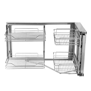 jayhumphrey blind corner cabinet pull out organizer, 2 tiers 4 baskets chrome kitchen corner cabinet pull out, concealed roller slide out shelves, silver,left open