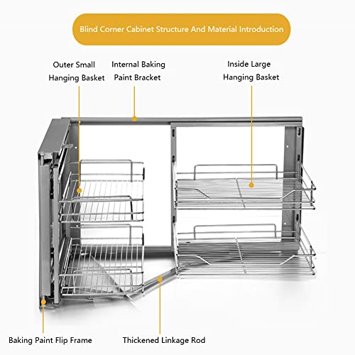 JayHumphrey Blind Corner Cabinet Pull Out Organizer, 2 Tiers 4 Baskets Chrome Kitchen Corner Cabinet Pull Out, Concealed Roller Slide Out Shelves, Silver,Left Open