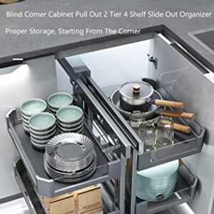 18 Inch Blind Corner Cabinet Pull Out, Soft Close Heavy Duty Slide Out Kitchen Corner Cabinet Organizer with 2 Tier 4 Shelf Baskets, Left Or Right Universal,Left