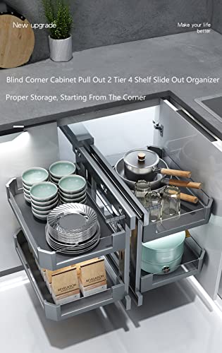 18 Inch Blind Corner Cabinet Pull Out, Soft Close Heavy Duty Slide Out Kitchen Corner Cabinet Organizer with 2 Tier 4 Shelf Baskets, Left Or Right Universal,Left