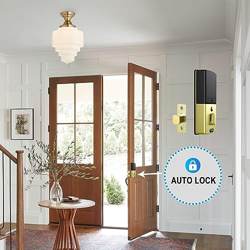 Lockly Vision Smart Lock, Camera Video Two-Way Audio 6-in-1 Keyless Entry Door Lock with Doorbell Fingerprint Door Lock with APP Control Digital Keypad Wi-Fi Deadbolt Door Locks- Brushed Gold