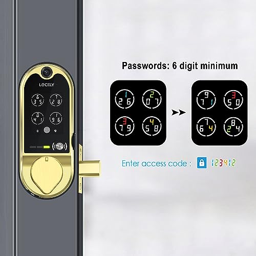 Lockly Vision Smart Lock, Camera Video Two-Way Audio 6-in-1 Keyless Entry Door Lock with Doorbell Fingerprint Door Lock with APP Control Digital Keypad Wi-Fi Deadbolt Door Locks- Brushed Gold