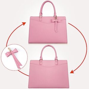 Laptop Bag for Women 15.6 Inch PU Leather Tote Bag Professional Business Office Work Bag Waterproof Briefcase Computer Tote Bag Large Capacity Lightweight Handbag Shoulder Bag, Pink