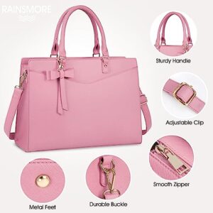 Laptop Bag for Women 15.6 Inch PU Leather Tote Bag Professional Business Office Work Bag Waterproof Briefcase Computer Tote Bag Large Capacity Lightweight Handbag Shoulder Bag, Pink