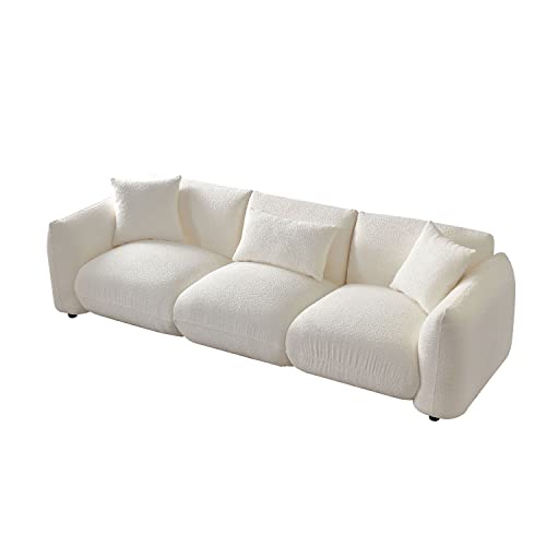 WILLIAMSPACE 109" Sectional Sofa Cloud Couch for Living Room, Modern Back Upholstered Boucle Couch with 3 Throw Pillows, 4-Seat Cloud Boucle Deep Seat Sofa for Apartment, Office (Beige)