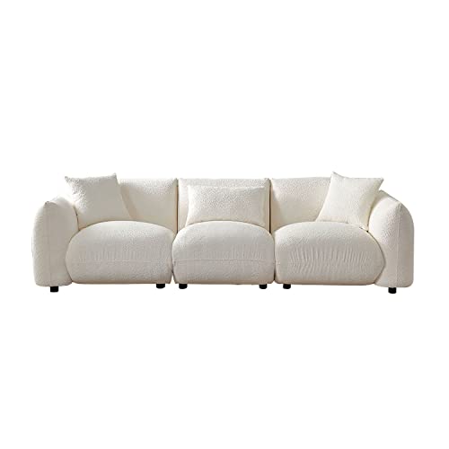 WILLIAMSPACE 109" Sectional Sofa Cloud Couch for Living Room, Modern Back Upholstered Boucle Couch with 3 Throw Pillows, 4-Seat Cloud Boucle Deep Seat Sofa for Apartment, Office (Beige)