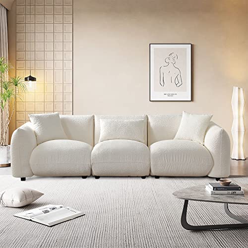 WILLIAMSPACE 109" Sectional Sofa Cloud Couch for Living Room, Modern Back Upholstered Boucle Couch with 3 Throw Pillows, 4-Seat Cloud Boucle Deep Seat Sofa for Apartment, Office (Beige)