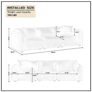 WILLIAMSPACE 109" Sectional Sofa Cloud Couch for Living Room, Modern Back Upholstered Boucle Couch with 3 Throw Pillows, 4-Seat Cloud Boucle Deep Seat Sofa for Apartment, Office (Beige)