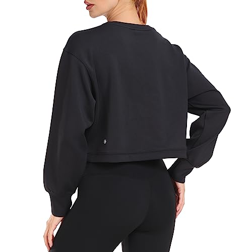 Colorfulkoala Women's Long Sleeve Athletic Sweatshirt Modal Pullover Cropped Tops(M, Black)