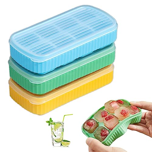 Small Ice Cube Silicone Trays with Lids, Mini Ice Cube Trays for Freezer 3 Pack, Tiny Ice Cubes Tray with Cover, Silicone Bottom PP Lid BPA Free, Easy-Release Reusable