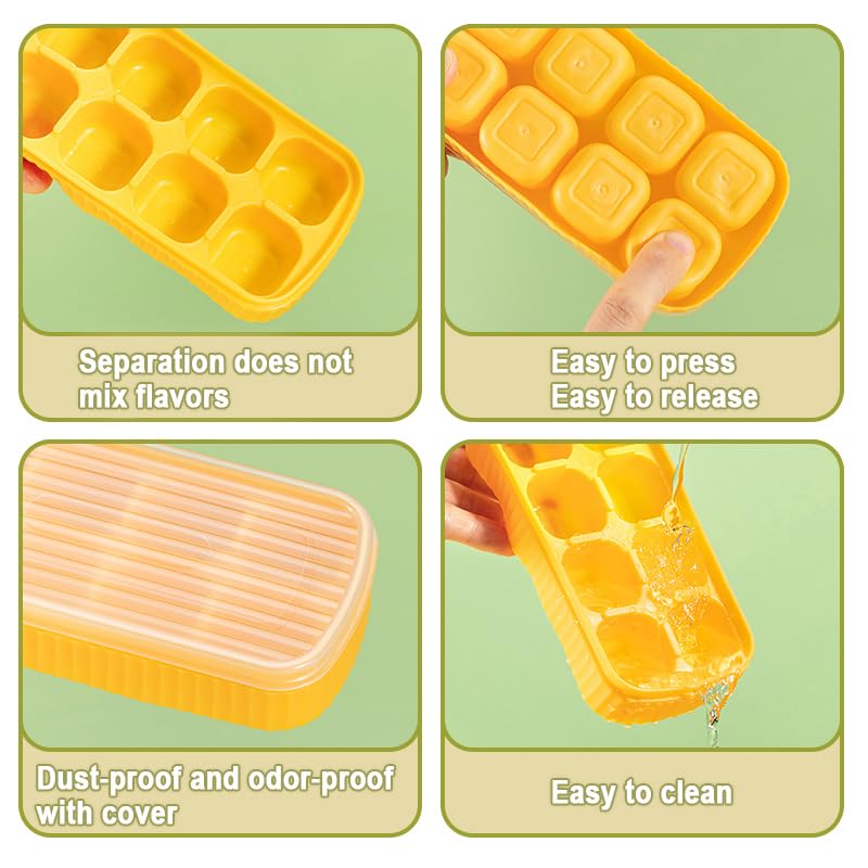 Small Ice Cube Silicone Trays with Lids, Mini Ice Cube Trays for Freezer 3 Pack, Tiny Ice Cubes Tray with Cover, Silicone Bottom PP Lid BPA Free, Easy-Release Reusable