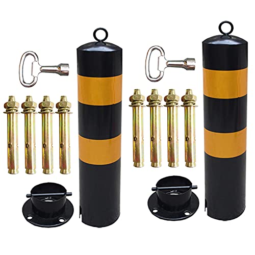 2pcs Security Bollard with Removable Base,Durable Metal Car Parking Space Lock Bollard 50cm Protects Your Parking Space