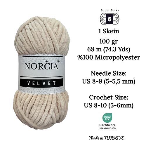 NORCIA Soft Velvet Yarn Chenille Yarn for Crocheting Super Bulky 100g (74.3 yds) Baby Blanket Yarn for Knitting Amigurumi Yarn Fancy Yarn for Crochet Weaving Craft