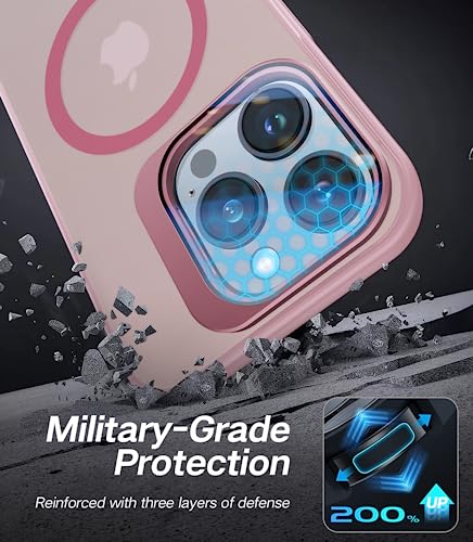 VOFATA for iPhone 14 Pro Case with Metal Camera Stand [Built-in 9H Camera Lens Protector][Compatible with Magsafe] Military Grade Shockproof Translucent Matte Magnetic Phone Case 6.1",Pink