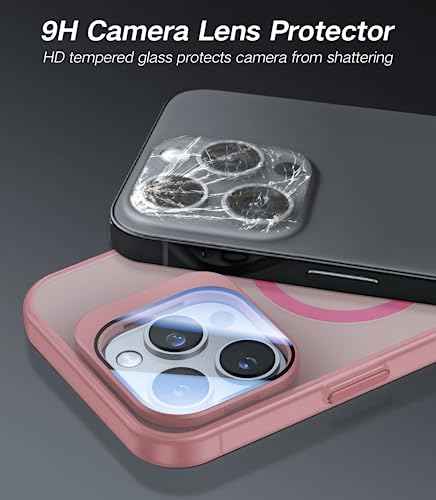 VOFATA for iPhone 14 Pro Case with Metal Camera Stand [Built-in 9H Camera Lens Protector][Compatible with Magsafe] Military Grade Shockproof Translucent Matte Magnetic Phone Case 6.1",Pink