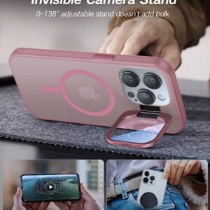 VOFATA for iPhone 14 Pro Case with Metal Camera Stand [Built-in 9H Camera Lens Protector][Compatible with Magsafe] Military Grade Shockproof Translucent Matte Magnetic Phone Case 6.1",Pink