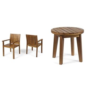 christopher knight home teague outdoor acacia wood dining chairs (set of 2), teak finish & parker outdoor 16" acacia wood side table, teak finish