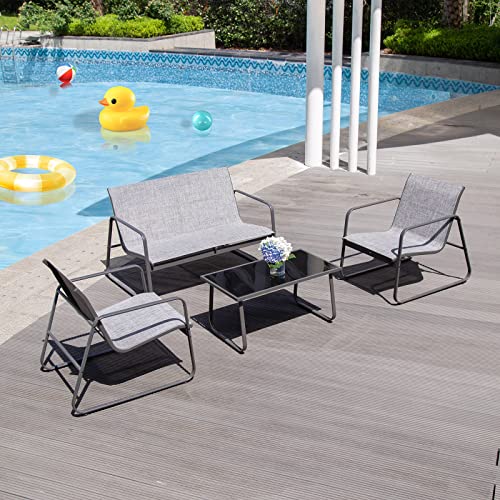 PAIQIAN 4-Pieces Patio Chairs with Table Outdoor Bistro Conversation Sets Garden Furniture for Yard Backyard Lawn Porch Poolside Balcony, Modern Grey