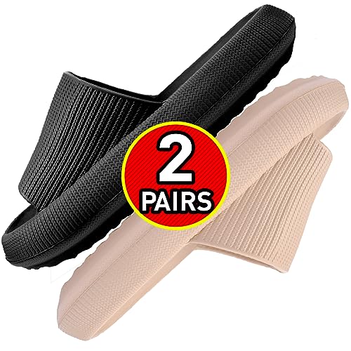 jusskiya 【2 pairs】 Cloud Slippers for Women and Men, Massage Shower Bathroom Non-Slip Quick Drying Super Soft Comfy Thick Sole Home Indoor and Outdoor Shower Slippers