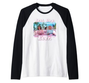 barbie the movie: best day ever driving raglan baseball tee