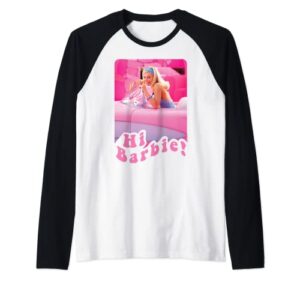 barbie the movie: hi barbie car raglan baseball tee