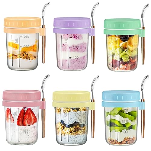 Tekuve 6 Pack Overnight Oats Containers with Lids and Spoon, Glass 16 oz Mason Jars with Airtight Lid for Overnight Oats Meal Prep Chia Yogurt Salad Fruit