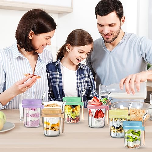 Tekuve 6 Pack Overnight Oats Containers with Lids and Spoon, Glass 16 oz Mason Jars with Airtight Lid for Overnight Oats Meal Prep Chia Yogurt Salad Fruit