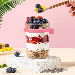 Tekuve 6 Pack Overnight Oats Containers with Lids and Spoon, Glass 16 oz Mason Jars with Airtight Lid for Overnight Oats Meal Prep Chia Yogurt Salad Fruit