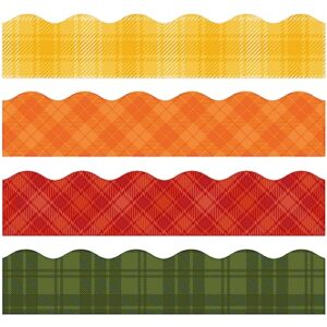 anydesign 79 ft fall autumn plaid bulletin board borders self- adhesive orange green yellow red plaid border trim thanksgiving bulletin board decal sticker for school classroom wall whiteboard decor