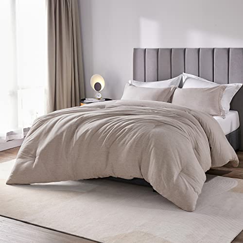 CozyLux California King Comforter Set - 3 Pieces Warm Taupe Soft Luxury Cationic Dyeing Cal King Size Bedding Comforter All Season, Breathable Lightweight Bed Set with 1 Comforter and 2 Pillow Shams