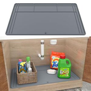 under sink mat for kitchen waterproof - 34" x 22" cuttable under sink liner with drain hole - under the sink mats protector for kitchen & bathroom cabinet - silicone under sink drip tray easy to clean