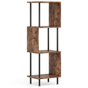 Book Shelf Bookcase, Modern Small Bookshelf for Small Spaces, S-Shaped Wooden Bookshelf Corner Bookshelf for Living Room Bedroom Home Office, Rustic Bookshelves and Bookcases Storage Organizer, 4-Tier