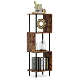 book shelf bookcase, modern small bookshelf for small spaces, s-shaped wooden bookshelf corner bookshelf for living room bedroom home office, rustic bookshelves and bookcases storage organizer, 4-tier